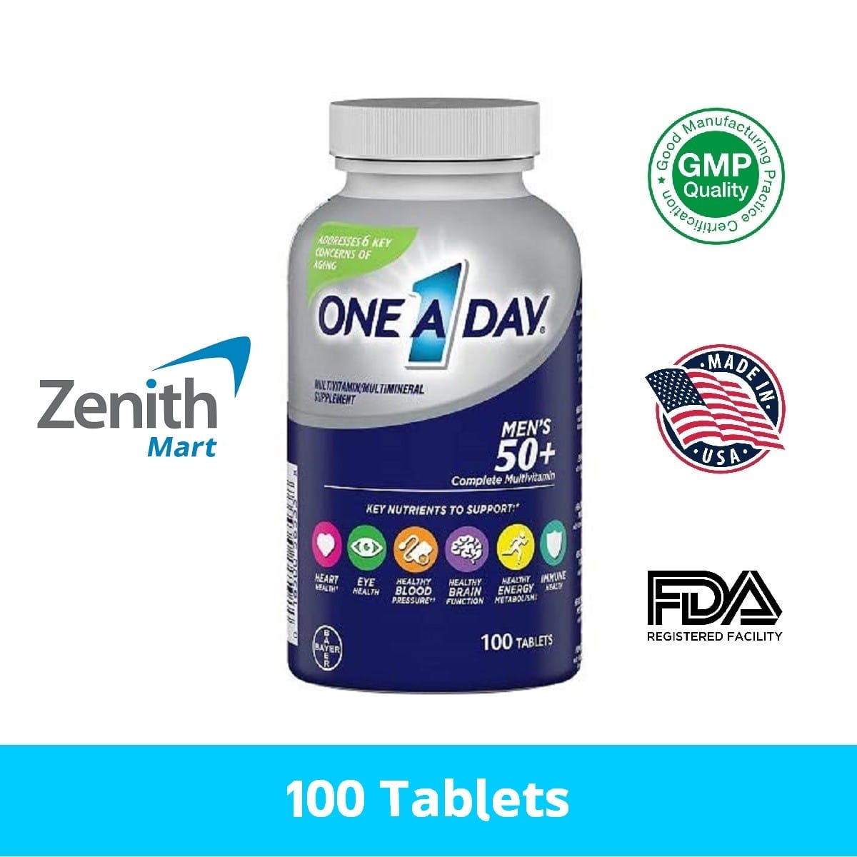 One A Day Men’s 50+ Multivitamins - 100 Tablets - Zenith Mart