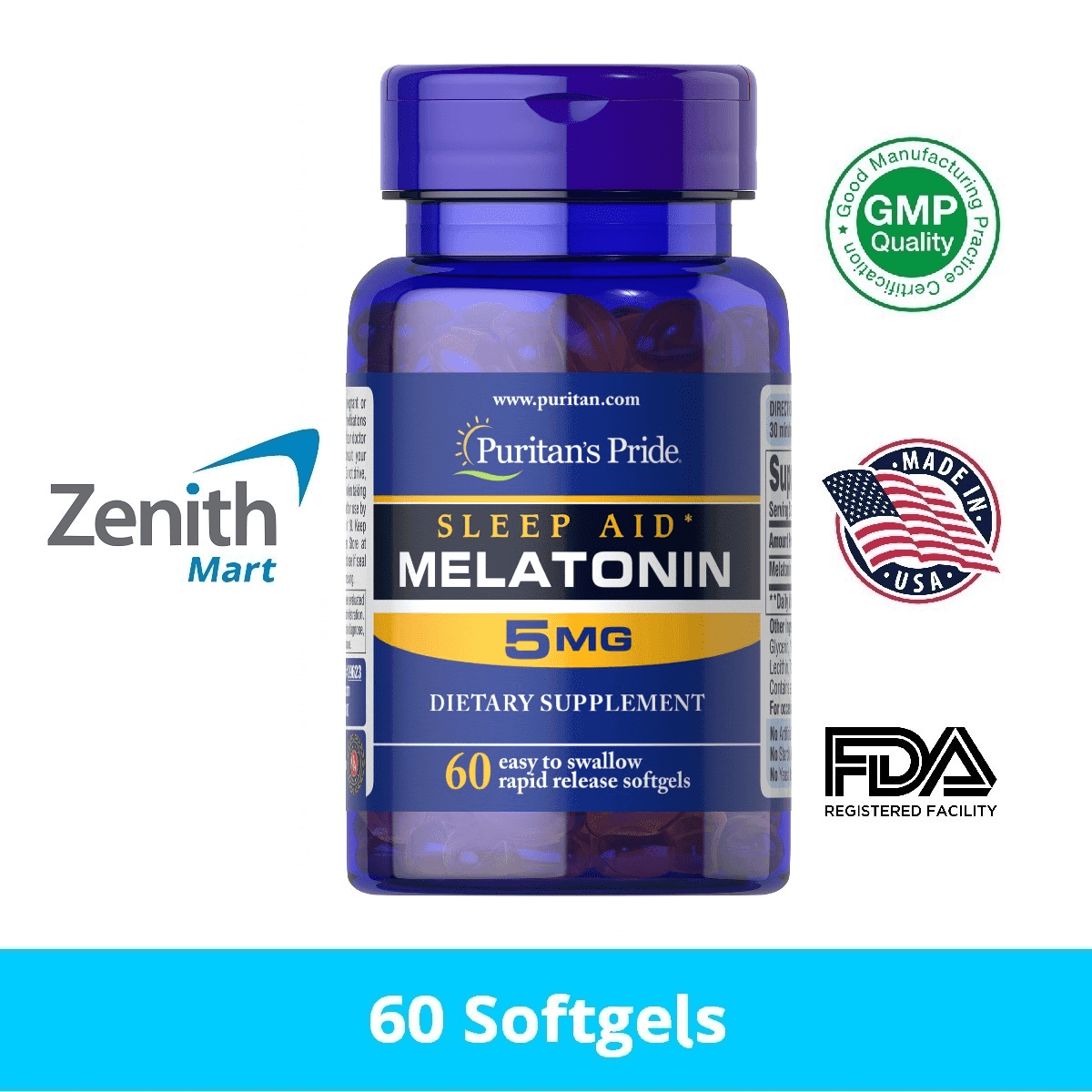 Puritan’s Pride Melatonin 5 mg, 100% Drug Free Night-time Sleep Aid ...